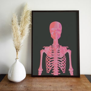 Neon Pink Skeleton Wall Art, Spooky Halloween Art Print, Pink Grainy ...