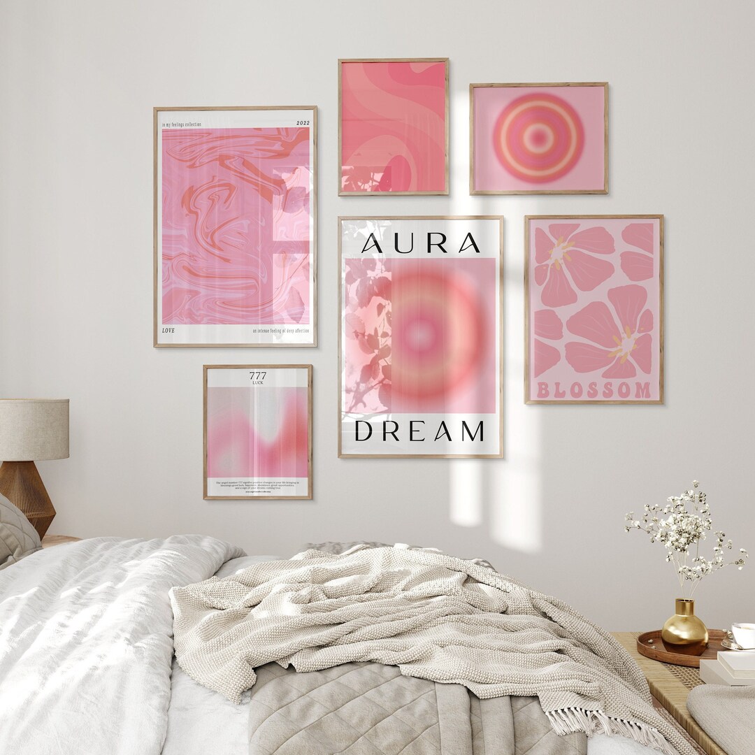 Pink Aura Gradient Spiritual Wall Poster Set, Angel Number Affirmation ...