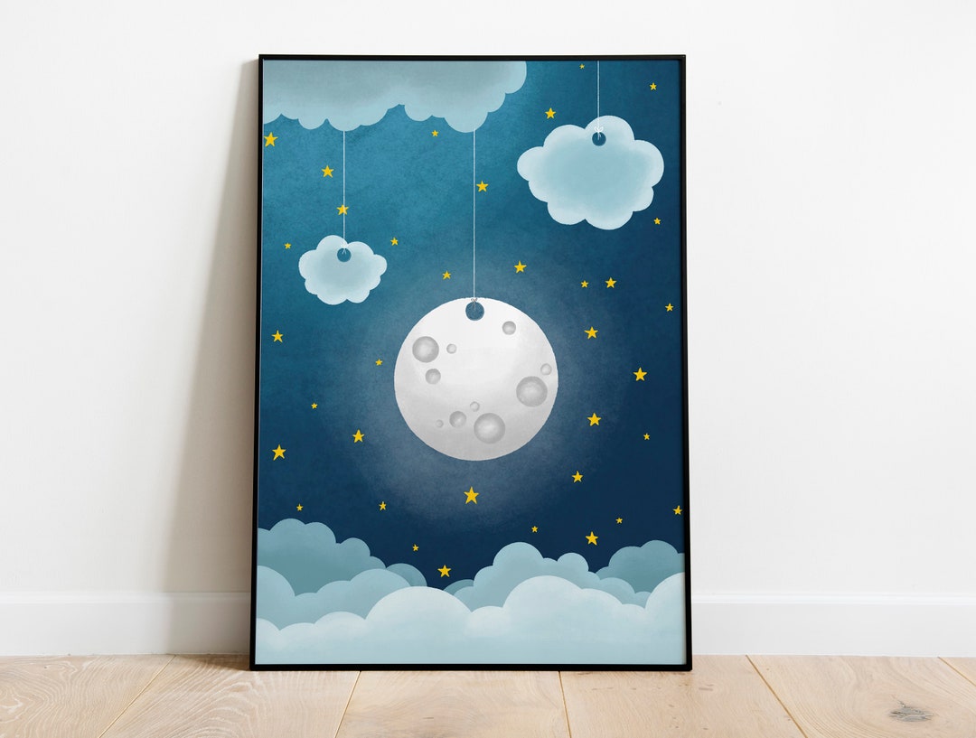 A3 Poster "hanging Moon" With Clouds - Etsy