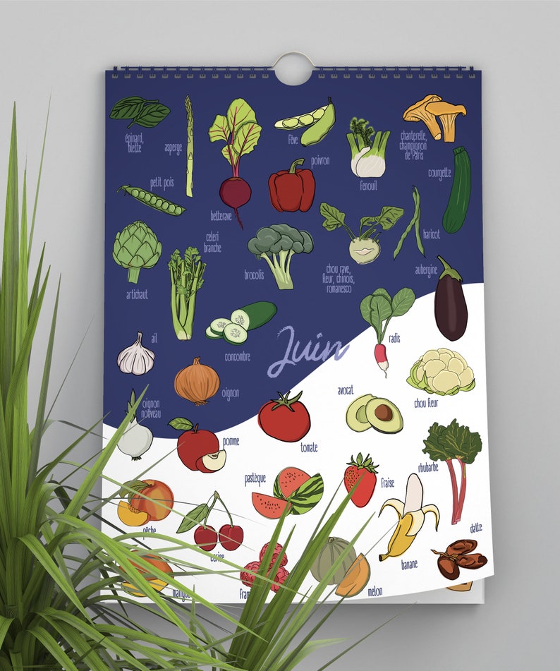 Perpetual, Colorful, Wall Calendar of Seasonal Fruits and Vegetables in ...