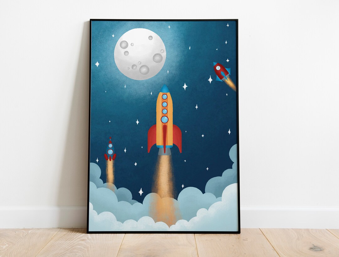 A3 Poster: Rocket Heading for the Moon, Space, Planet - Etsy UK