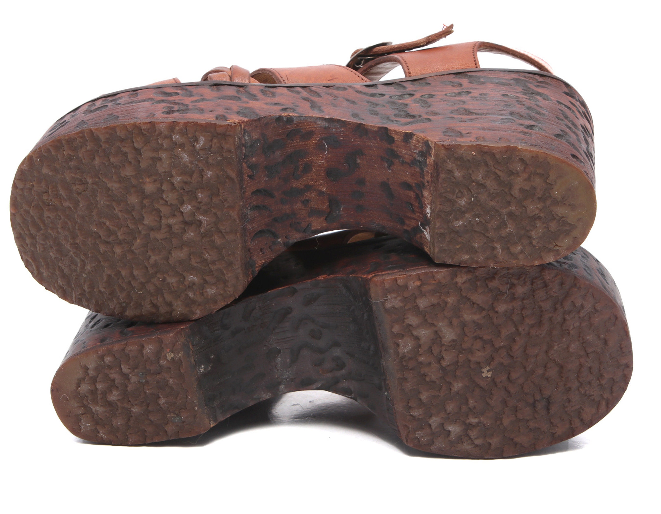 Vintage Wood Platform 70s Leather Sandals Strappy Buckle Made in Chile Brown - Etsy