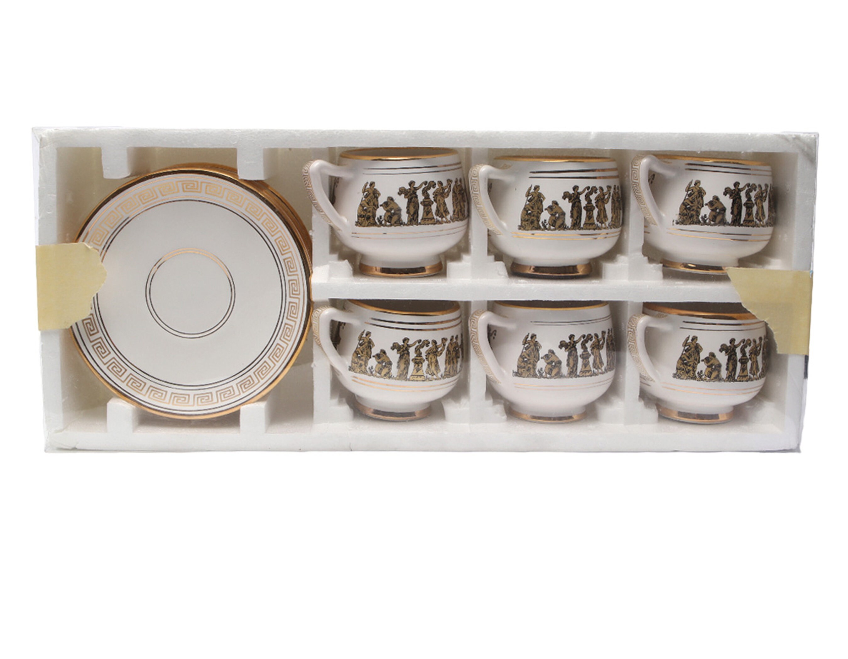 Vintage Greek Arguros 24K Gold Ceramic Tea Cup & Saucer Coffee Handmade ...