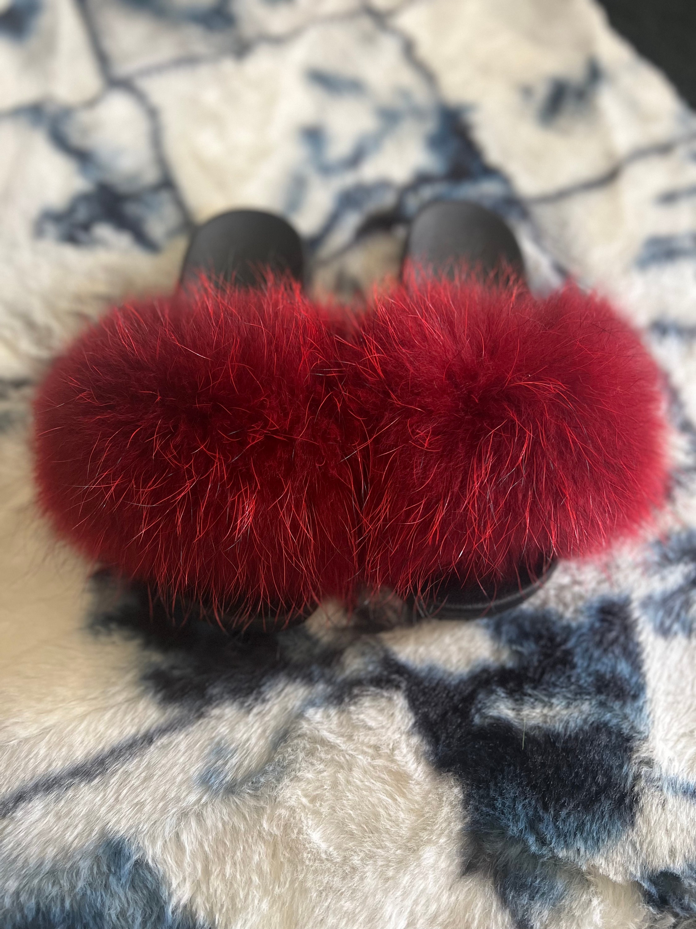 Multi Colored Fur Slides - Etsy