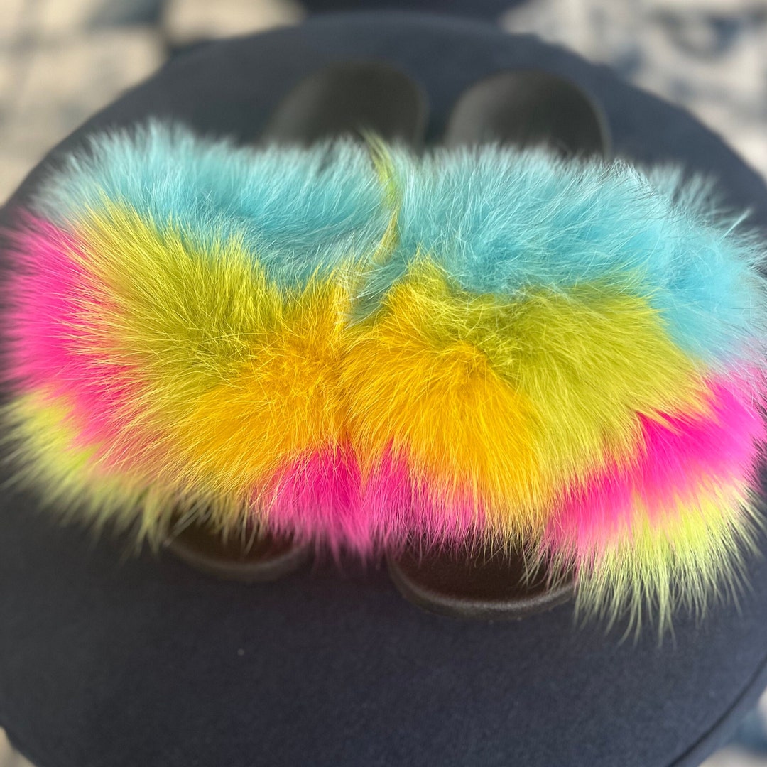Multi Colored Fur Slides - Etsy
