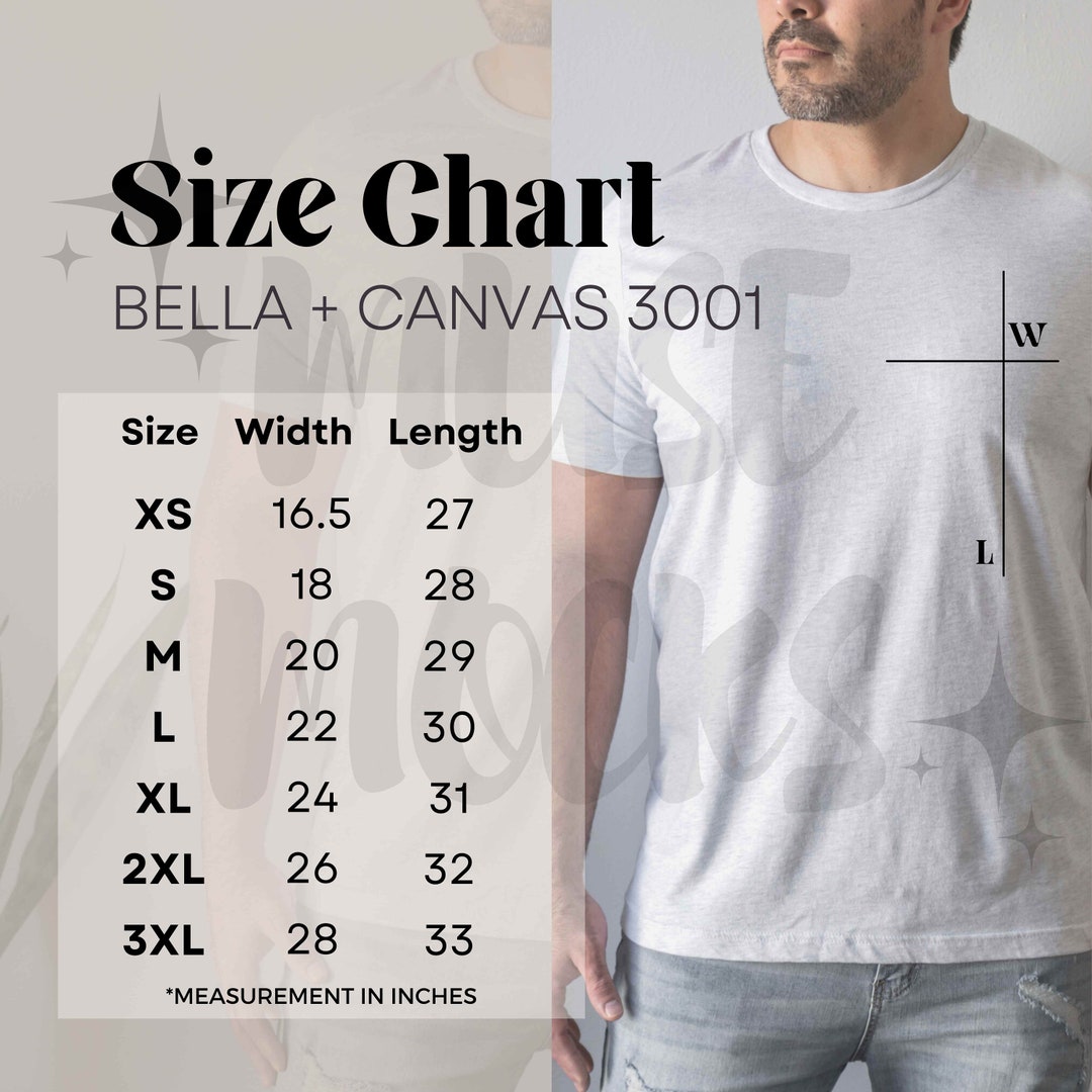 Bella Canvas Size Chart Sizing Chart Bella Canvas 3001 Mockup Bella ...