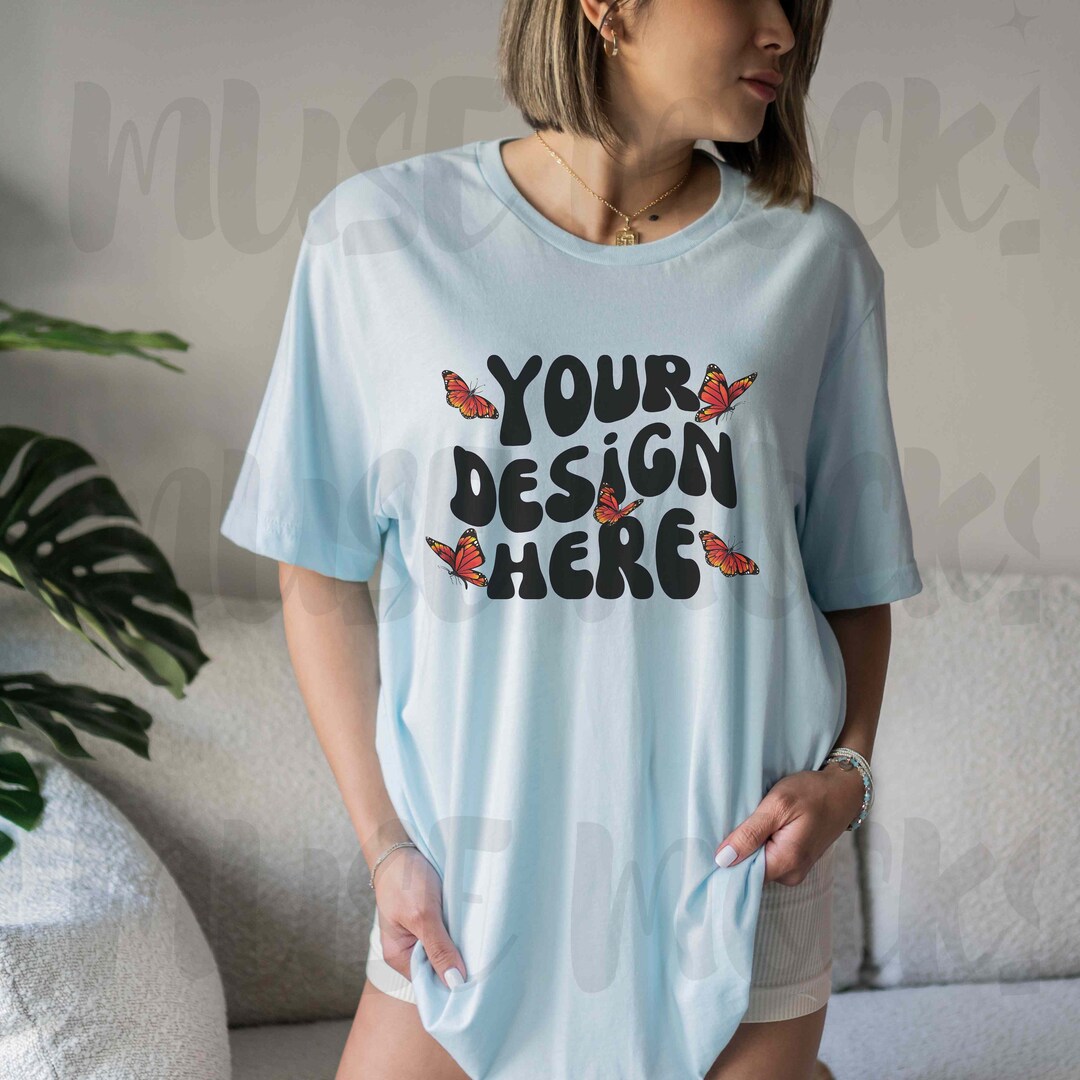 Heather Ice Blue Mockup Bella Canvas 3001 Mockup Blue Shirt Mockup ...