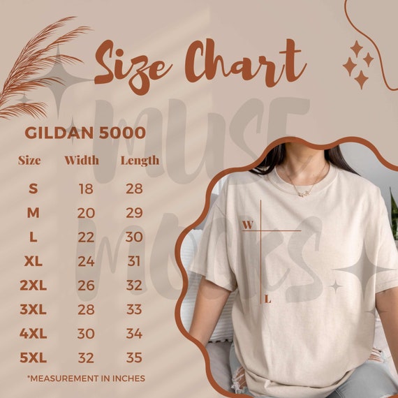 Gildan 5000 Size Chart Gildan Size Chart 5000 Size Chart | Etsy