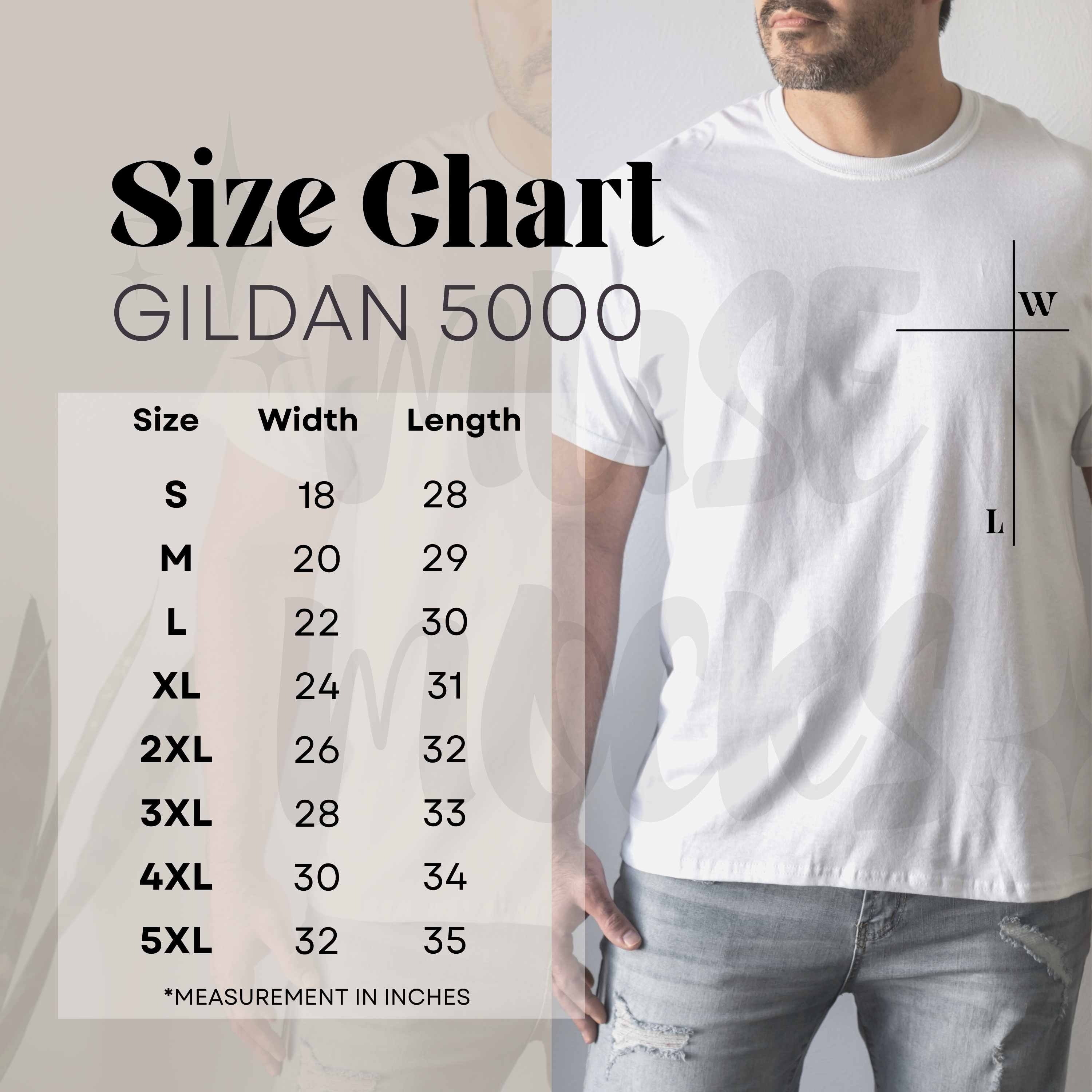 Gildan 5000 Size Chart Male Gildan Size Chart 5000 Size Chart Etsy