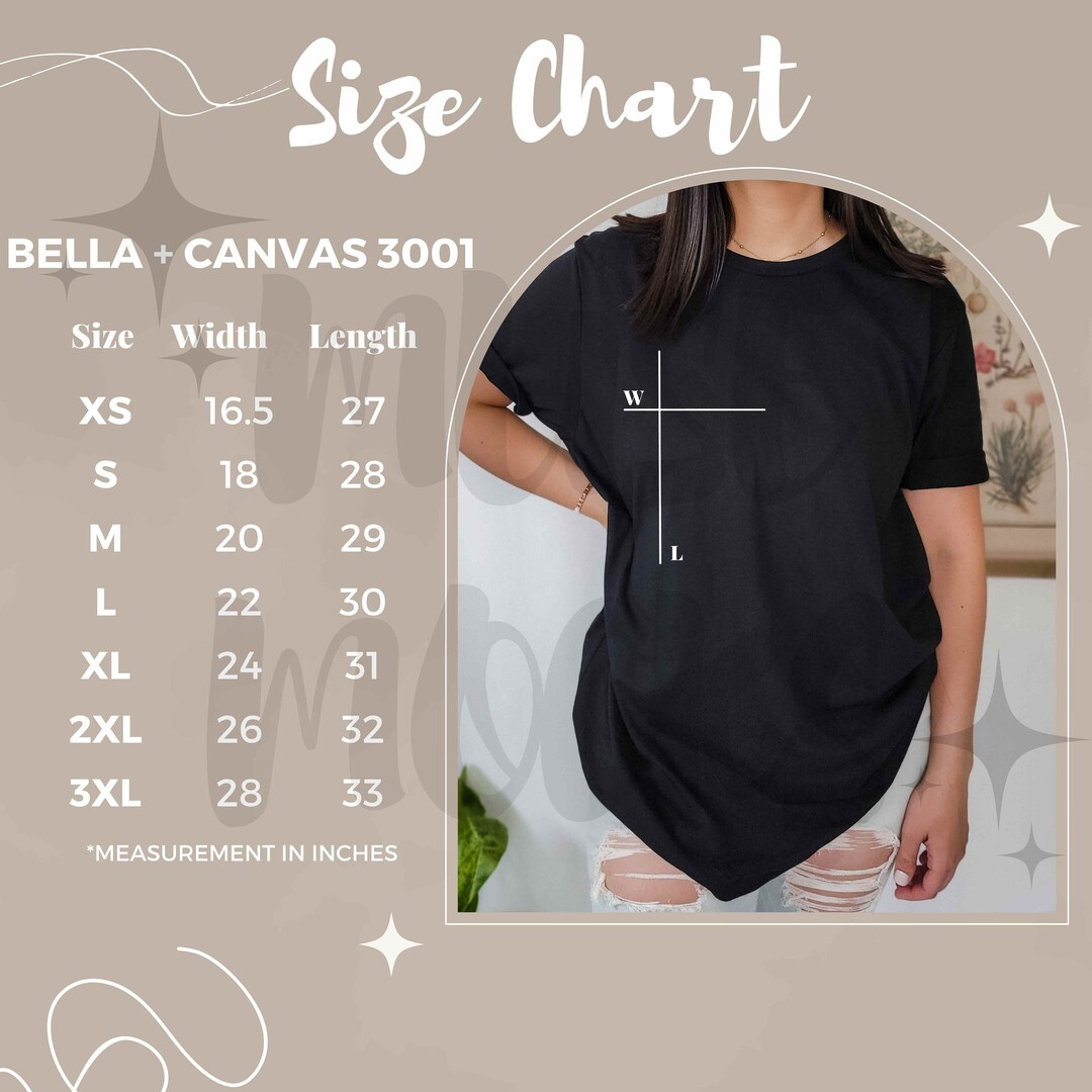 Bella Canvas Size Chart Sizing Chart Bella Canvas 3001 Mockup Bella ...