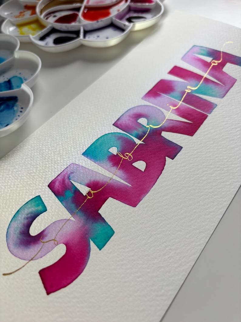 Sabrina Watercolour Name | Block Lettering | Gift - Etsy