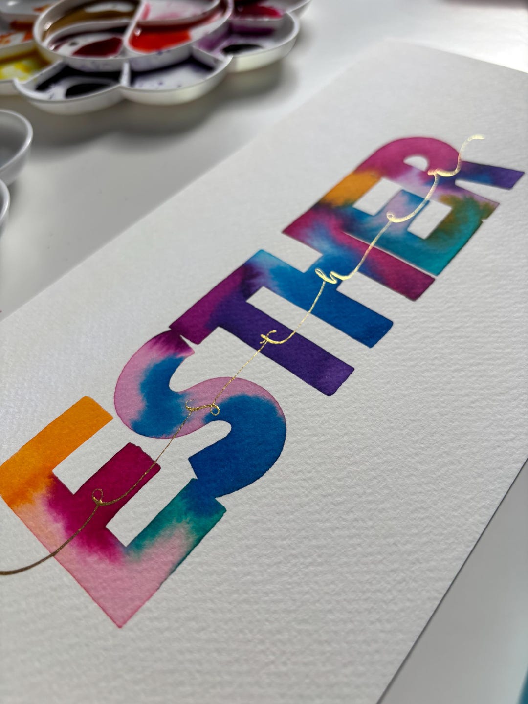 Esther Watercolour Name | Block Lettering | Gift - Etsy