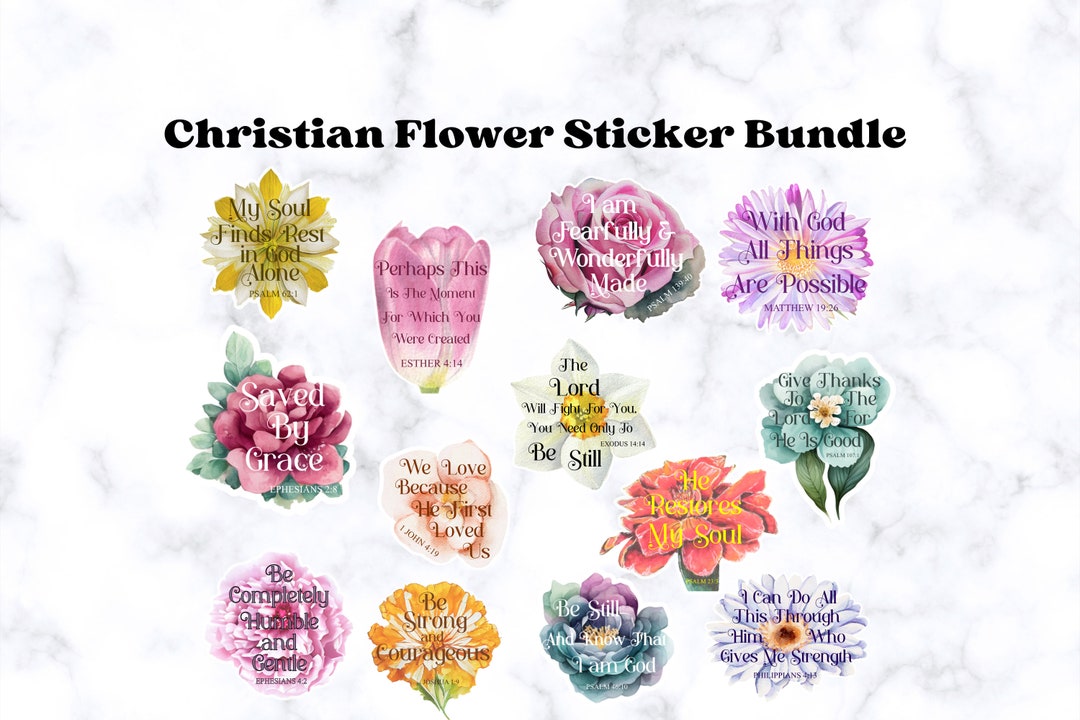 Christian Flower Printable Stickers, Flower PNG Files, Digital Stickers ...