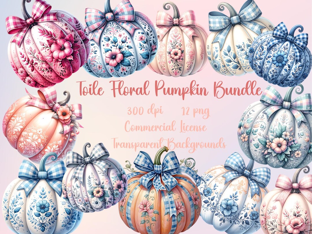 Floral Pumpkin Coquette PNG Clipart, Watercolor Retro Toile Halloween ...
