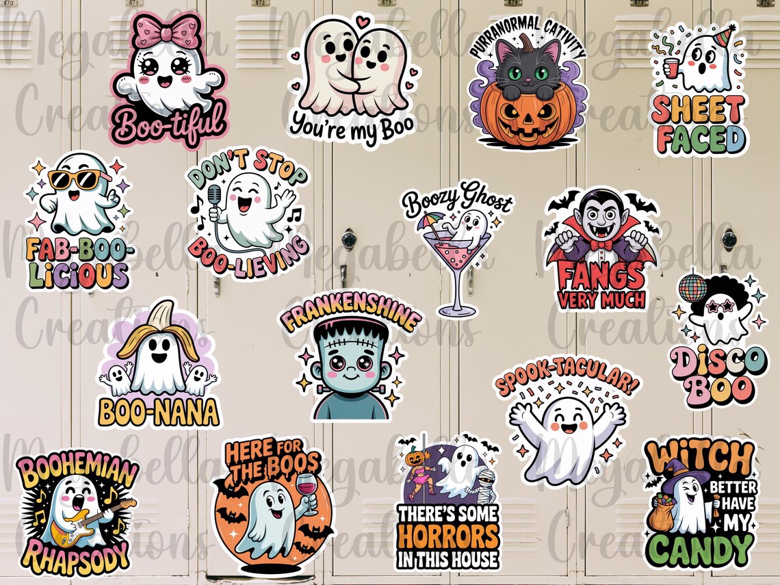 Spook-tacular Sticker Set: Quirky Ghost Puns & Adorable Kawaii Designs ...