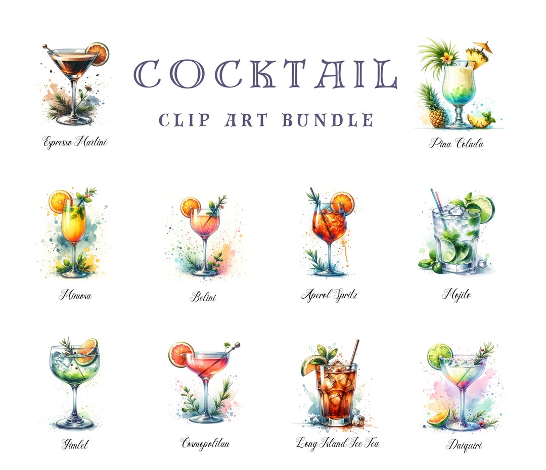 Drink Cocktail Bundle PNG, Cocktail Illustration Clipart Bundle, Custom ...
