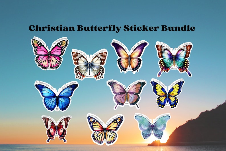 Christian Butterfly Printable Stickers, Watercolor Butterfly PNG Files ...
