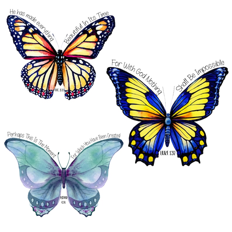 Christian Butterfly Printable Stickers, Watercolor Butterfly PNG Files ...