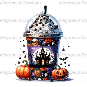 Halloween Coffee Clipart Set, Scary Gothic Watercolor Hot Coffee Drink ...