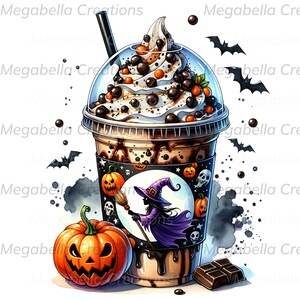 Halloween Coffee Clipart Set, Scary Gothic Watercolor Hot Coffee Drink ...