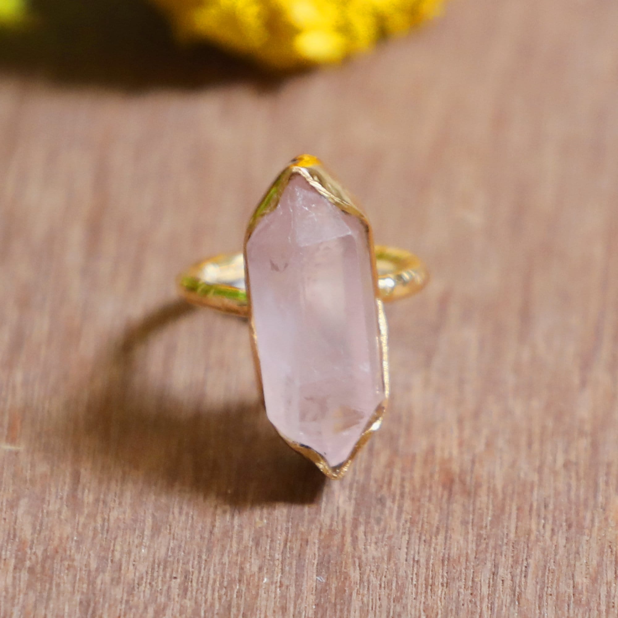 Rose Quartz Wedding Ring Pencil Shape Ring Energy Stone | Etsy