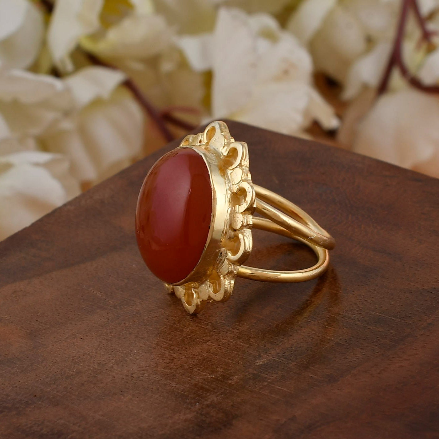 Genuine Carnelian Ring Round Gemstone Ring Big Bold Ring | Etsy