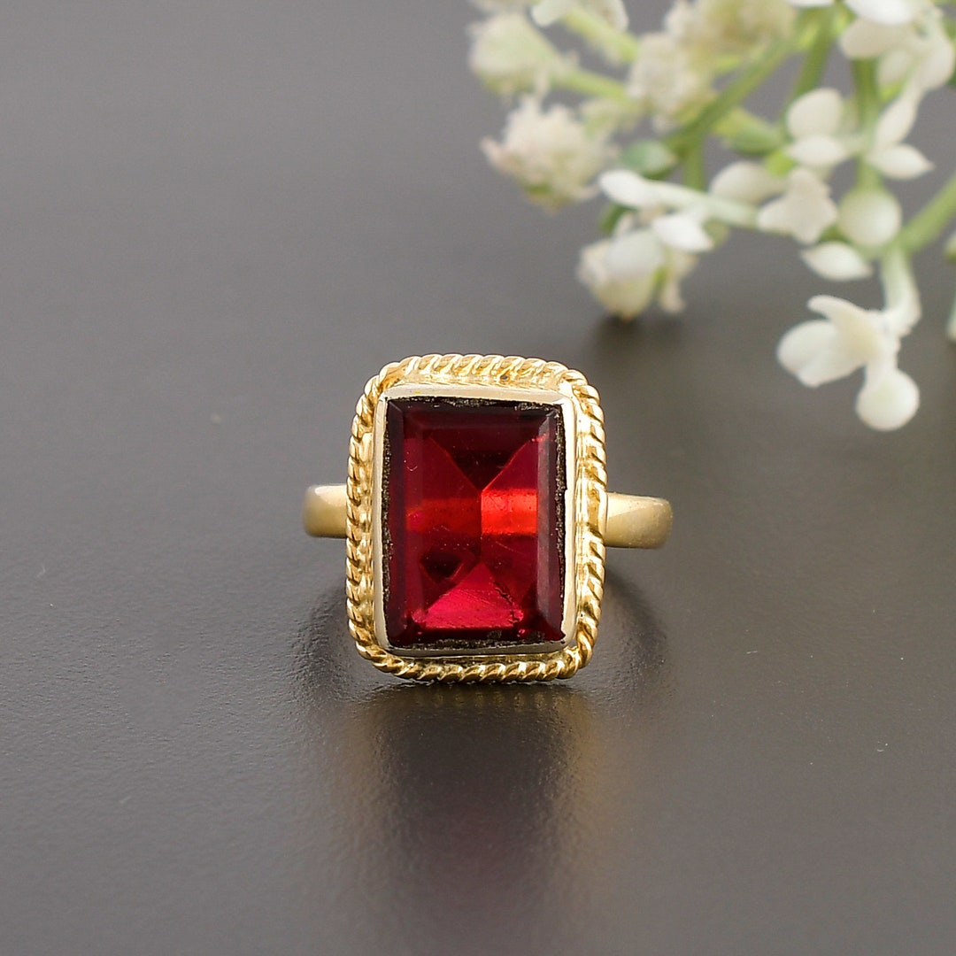 Red Garnet Ring, Rectangular Shape Ring, Birthstone Ring, Wedding Ring ...