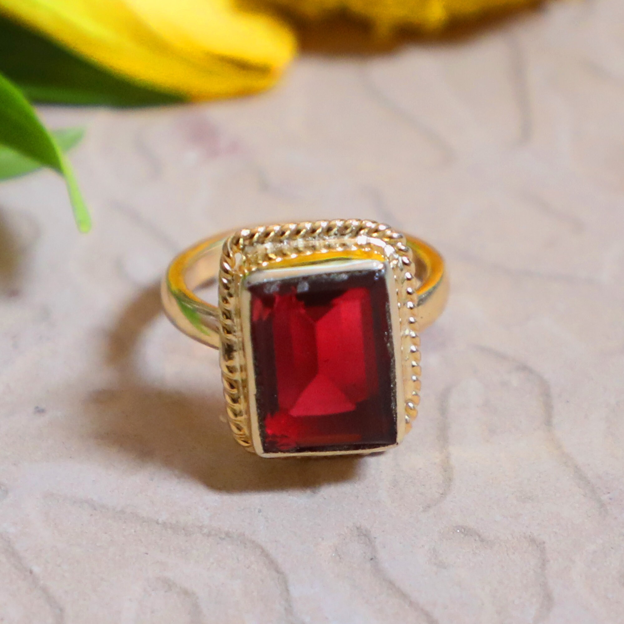 Genuine Garnet Ring Rectangular Garnet Ring Birthstone Ring | Etsy