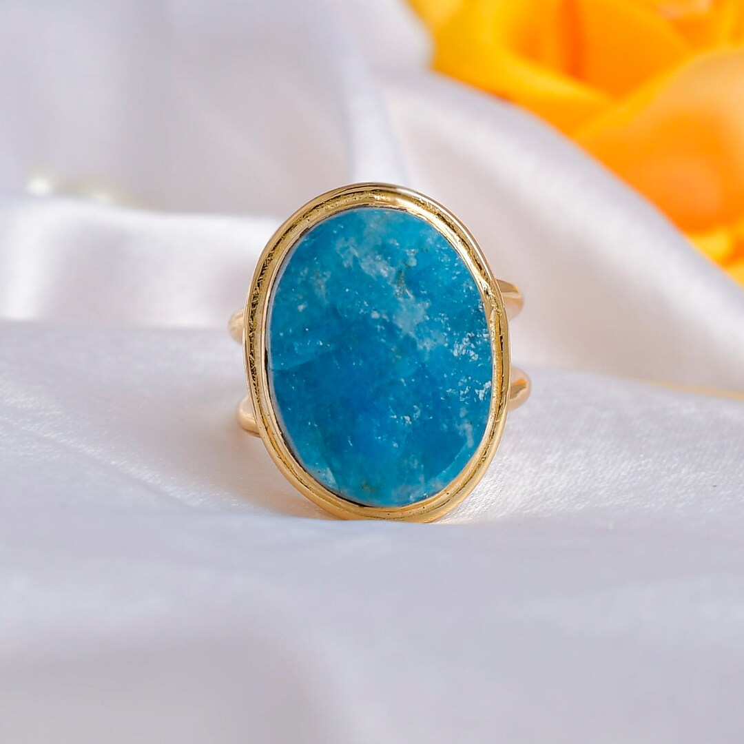 Natural Apatite Ring, Handmade Ring, Oval Gemstone Ring, Blue Apatite ...