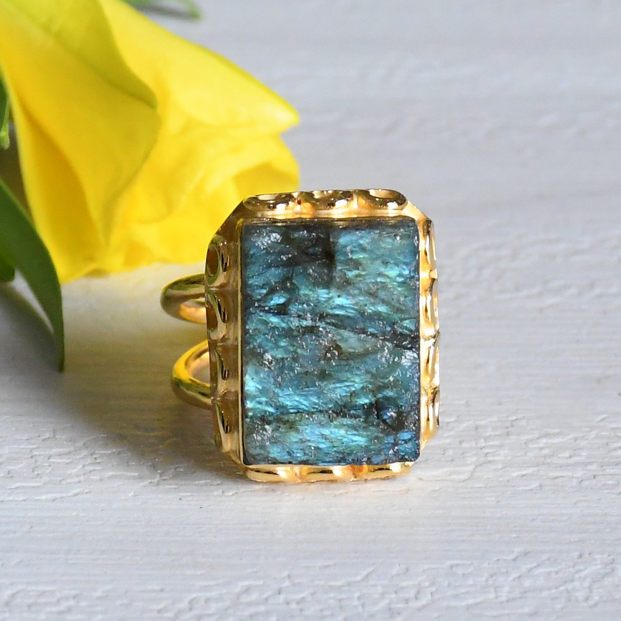 Natural Labradorite Ring Gold Plated Ring Proposal Ring | Etsy