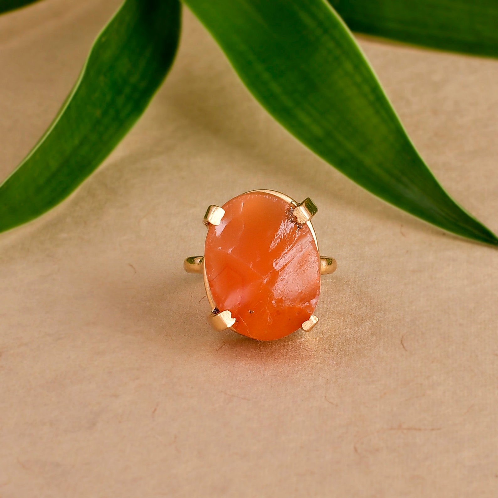 Roter Karneol Ring, 18K Vergoldeter Ring, Echter Stein Ring ...