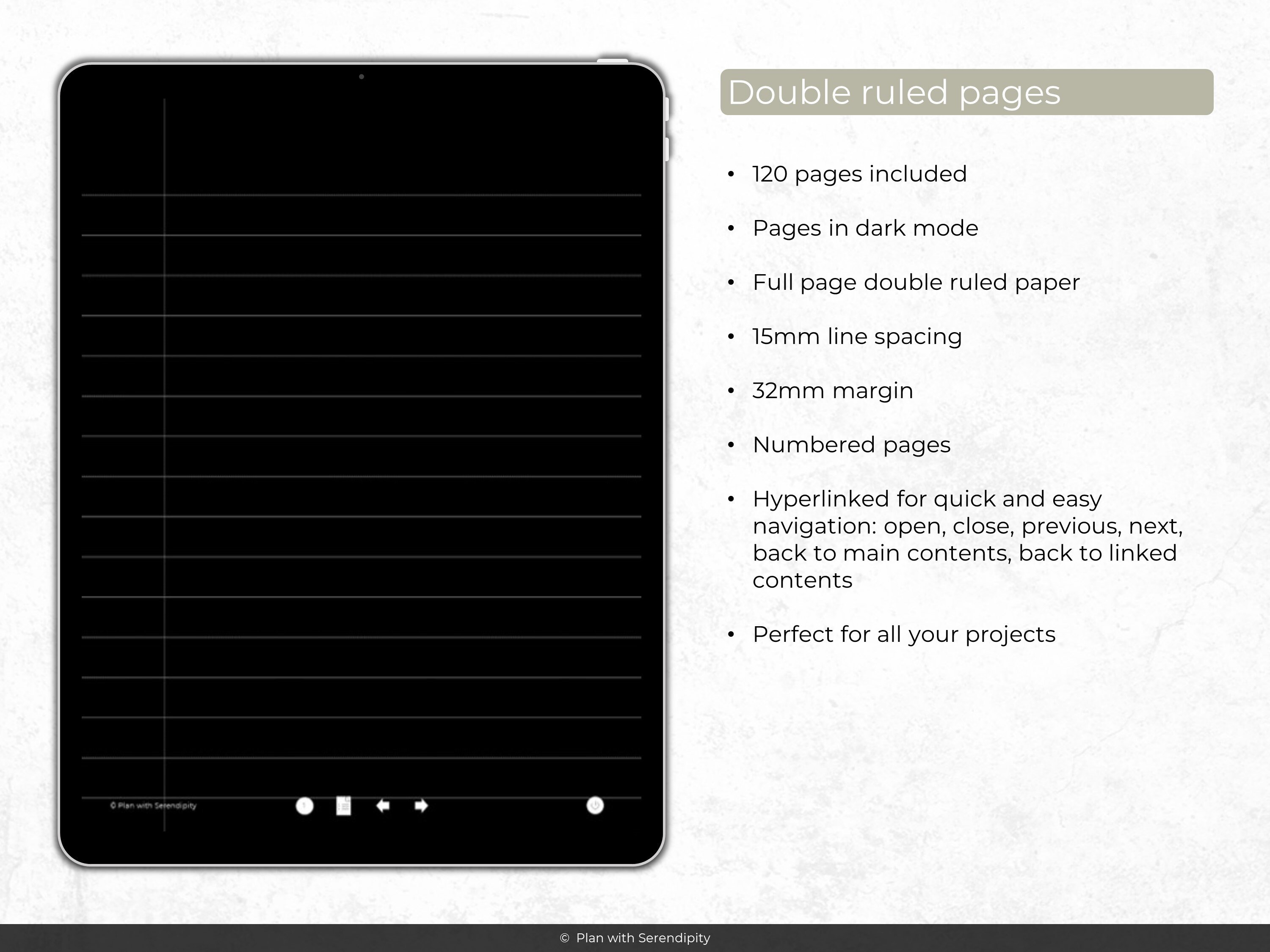 Double Ruled Dark Mode Notebook for Digital Planning, Fully Hyperlinked ...