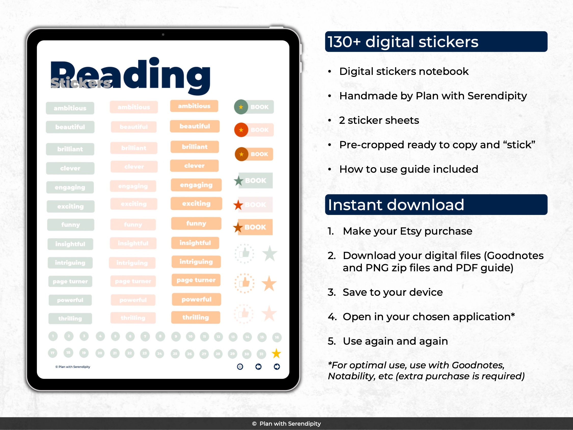 Digital Reading Stickers, Digital Stickers, Goodnotes Stickers, Digital ...