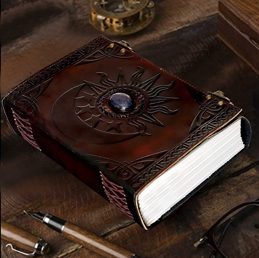 Leather Sun and Moon Embossed With Beautiful Blue Stone Journal Diary ...