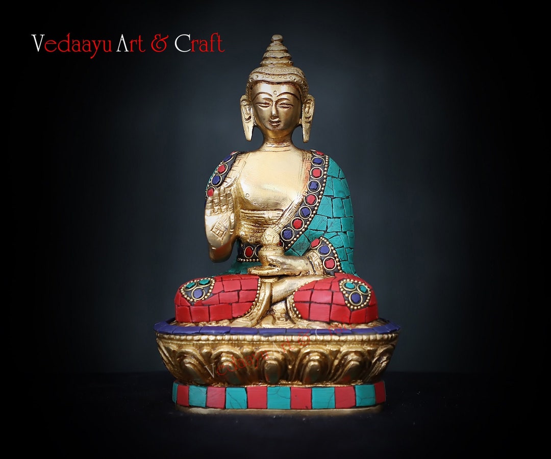 Handmade Brass Buddha Statue With Turquoise: Zen Home Decor (7 Inch) - Etsy