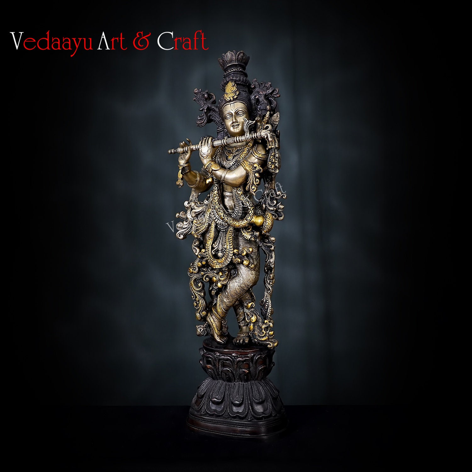 Krishna Statue in Brass | Big Brass Krishna Idol | Flute Krishna | Dual ...