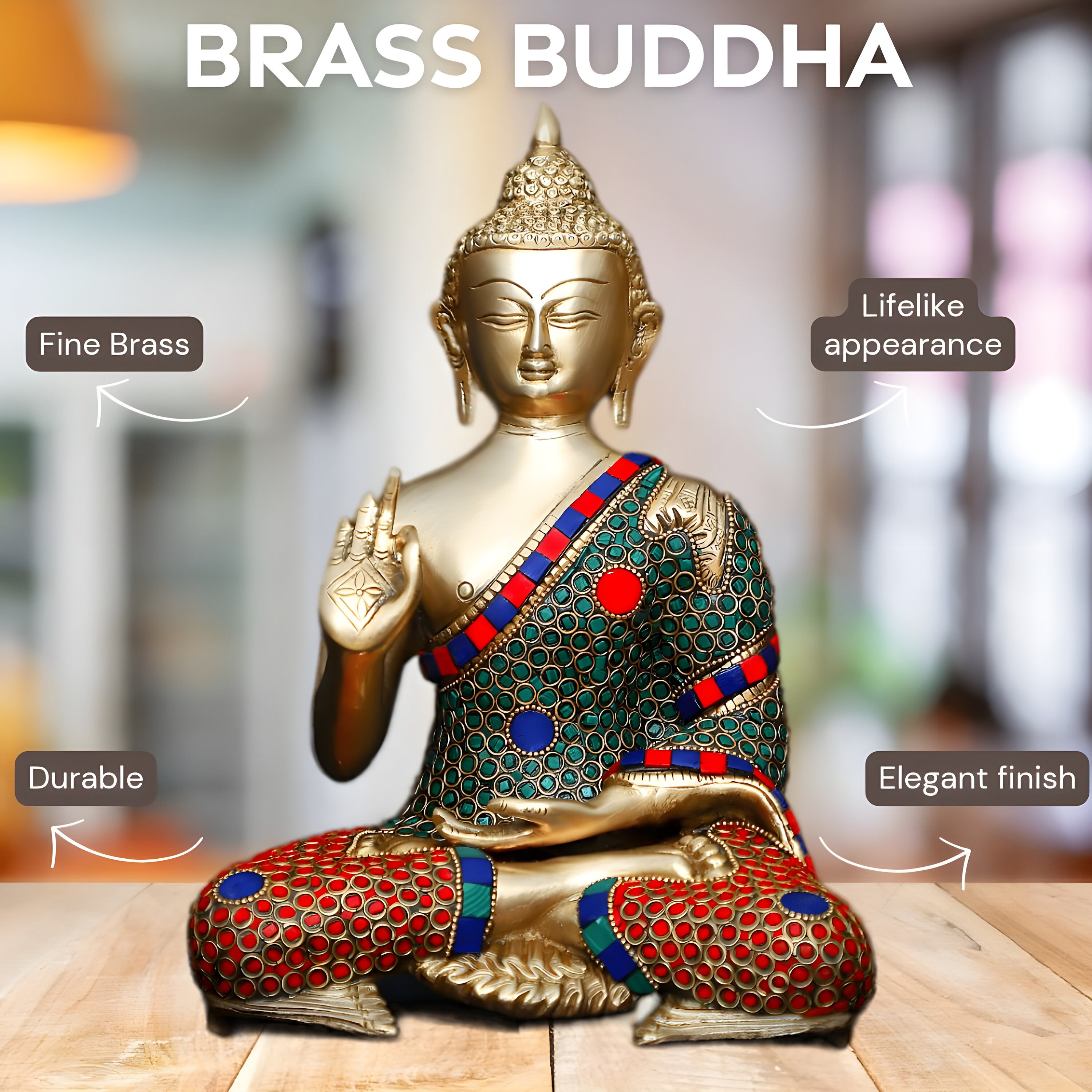 Magnificent Brass Buddha Statue Large Budha Figurine Laughing Vintage ...