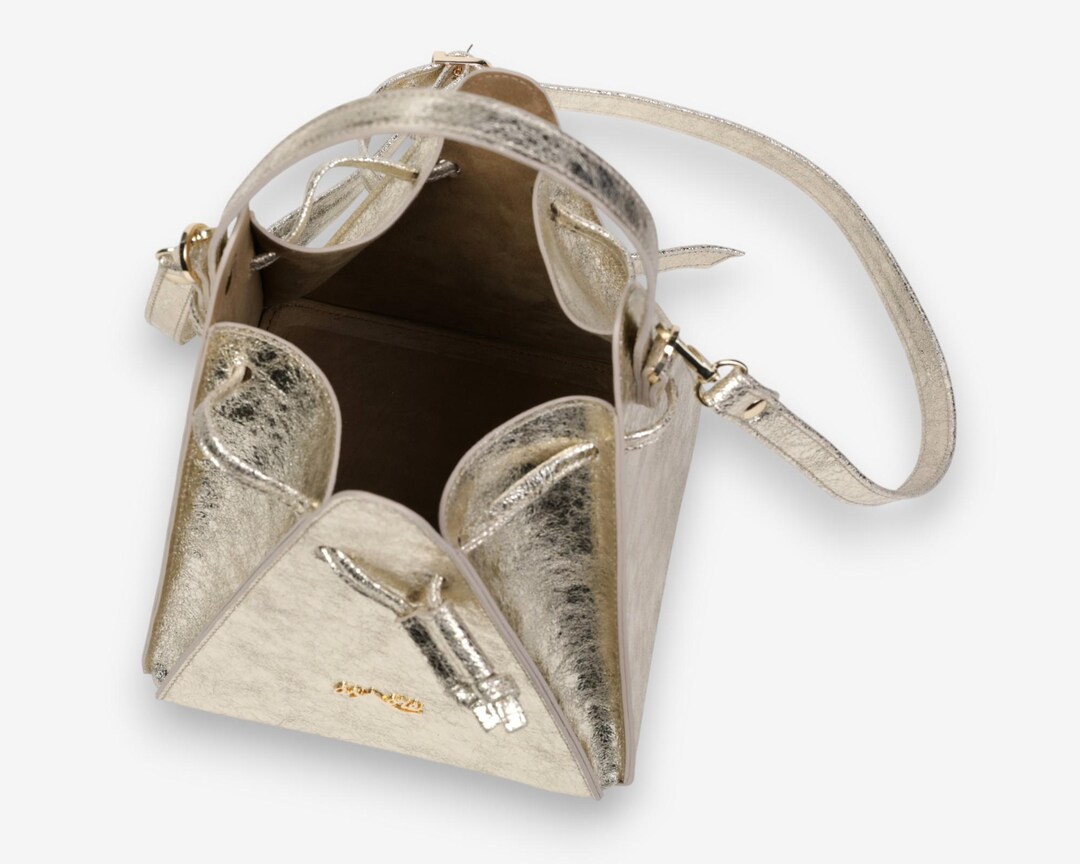 Handmade Gold Leather Pyramid Bag, Italian Metallic Mini Purse - Etsy