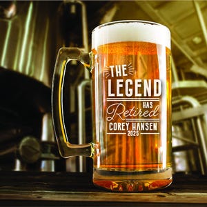 Custom the Legend Has Retired Beer Mugs, Personalized Retirement Beer ...