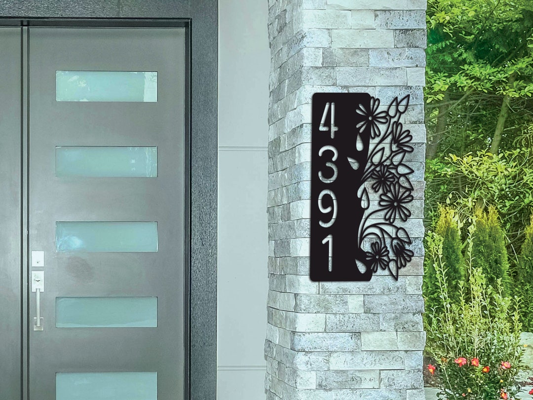 Personalized Flowers Metal House Number Sign, Personalized Address Sign ...