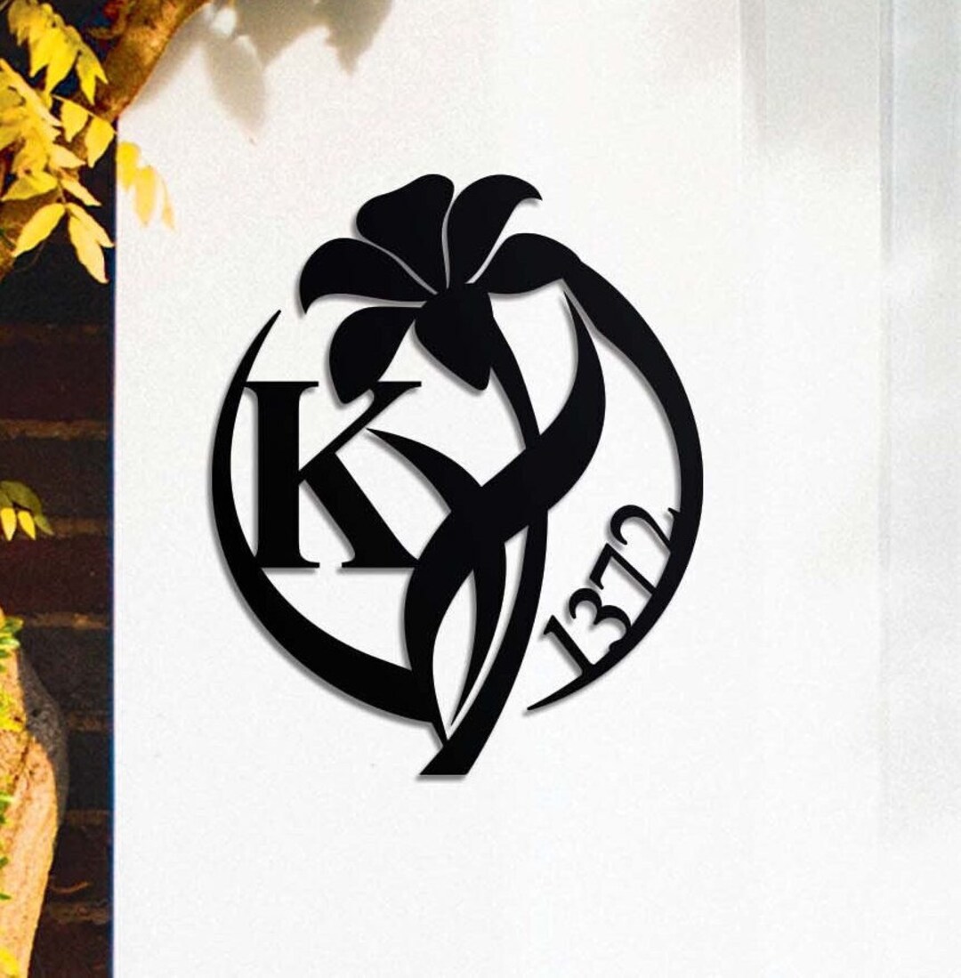 Custom Metal Flower Monogram Address Sign, Personalized Monogram Sign ...