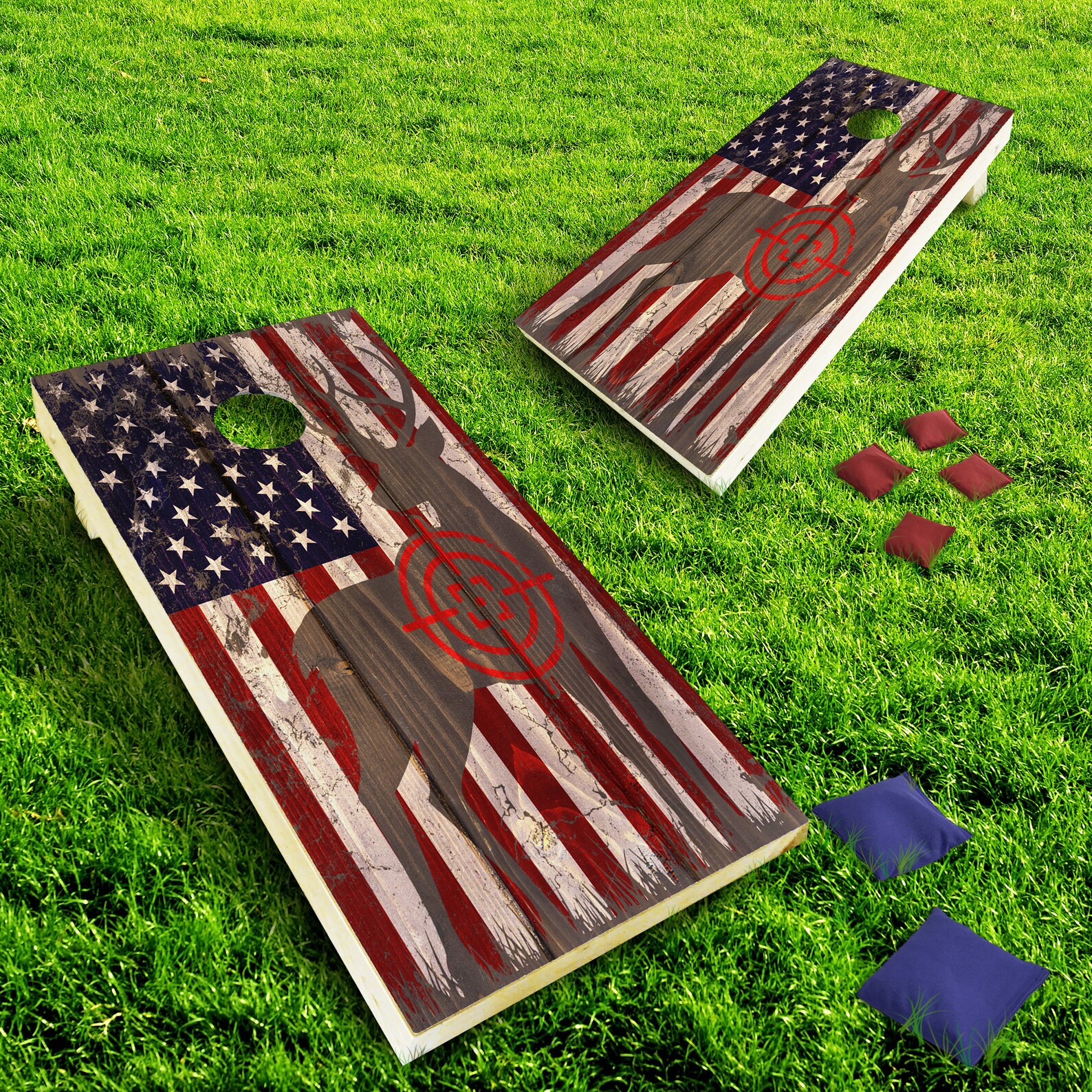 Deer American Flag Cornhole Boards Backyard Games BBQ Games - Etsy
