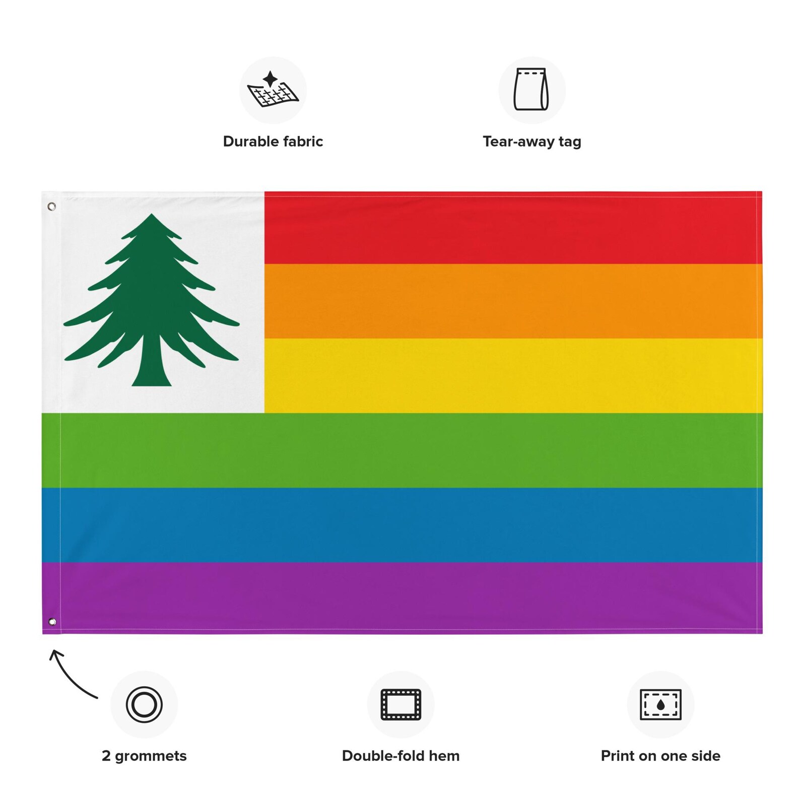 LGBT New England Pride Flag 3x5 | Rainbow Pine Tree Northeast USA Gay ...