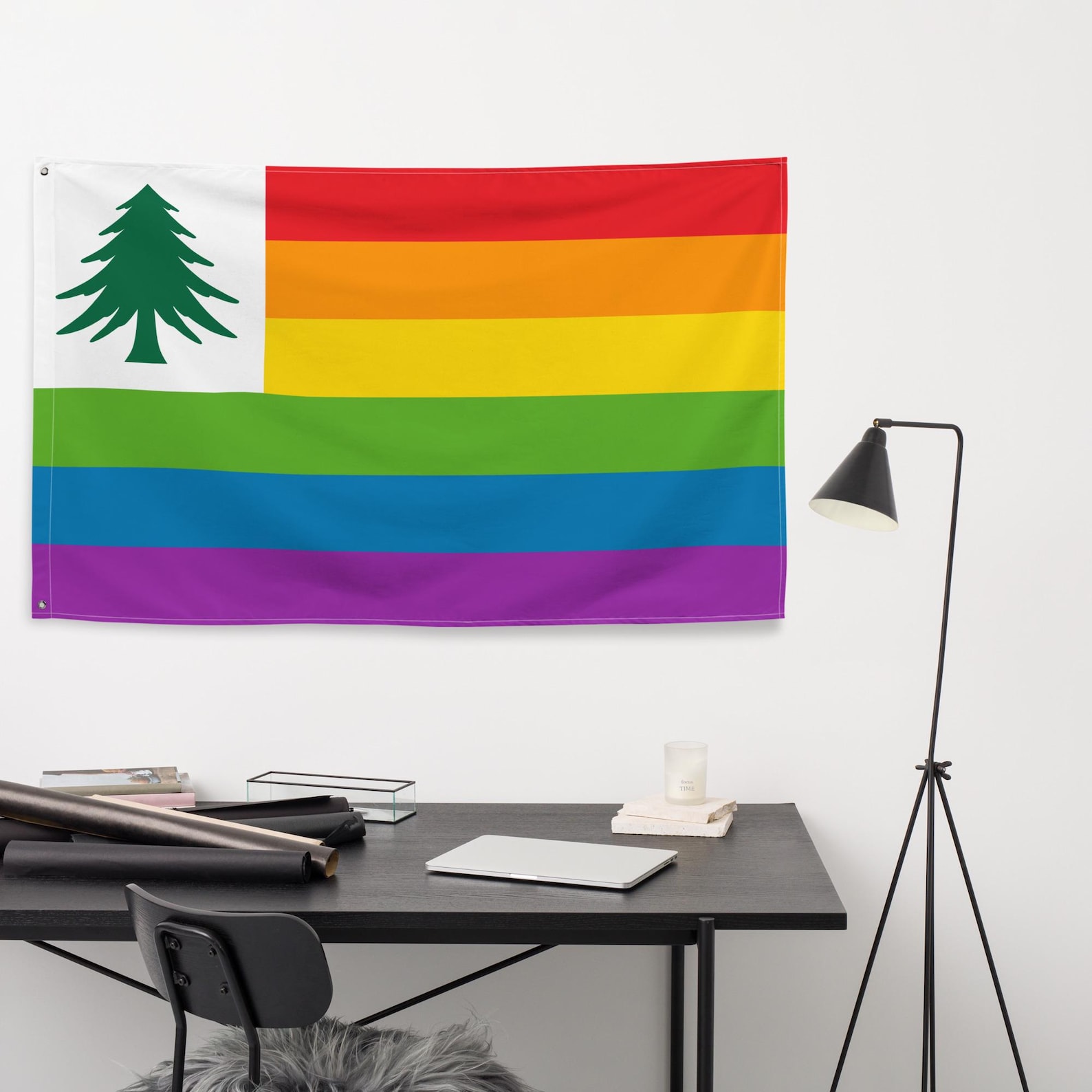 LGBT New England Pride Flag 3x5 | Rainbow Pine Tree Northeast USA Gay ...