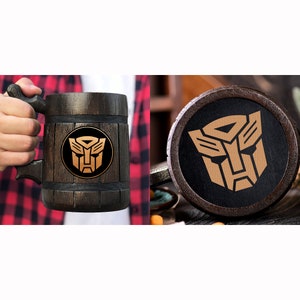 Autobot Beer Mug Transformers Mug Personalized Mens Gift for Him Wooden Beer Mug Husband Gift ...