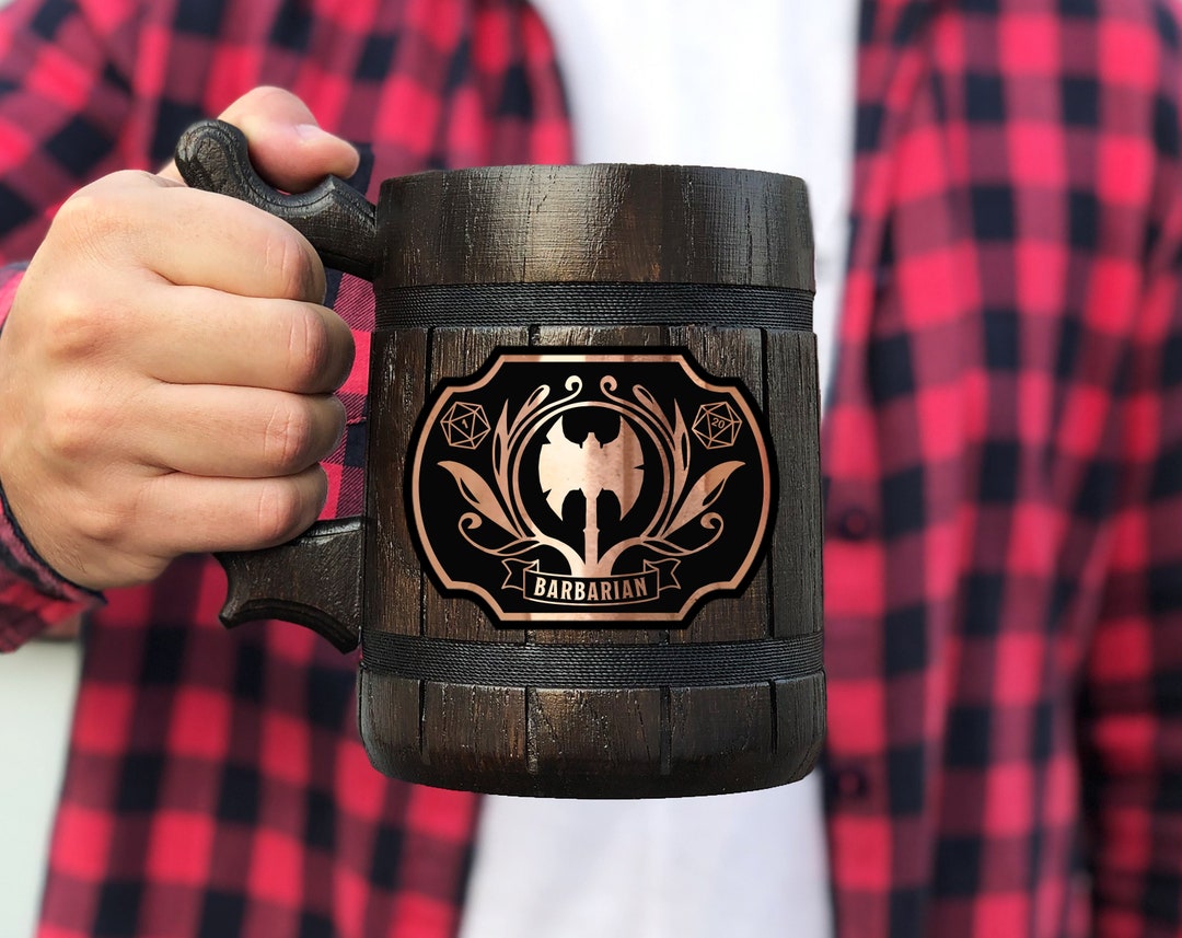 Barbarian Class Dnd Mug Wooden Beer Stein Gifts D&D Personalized Gamer ...