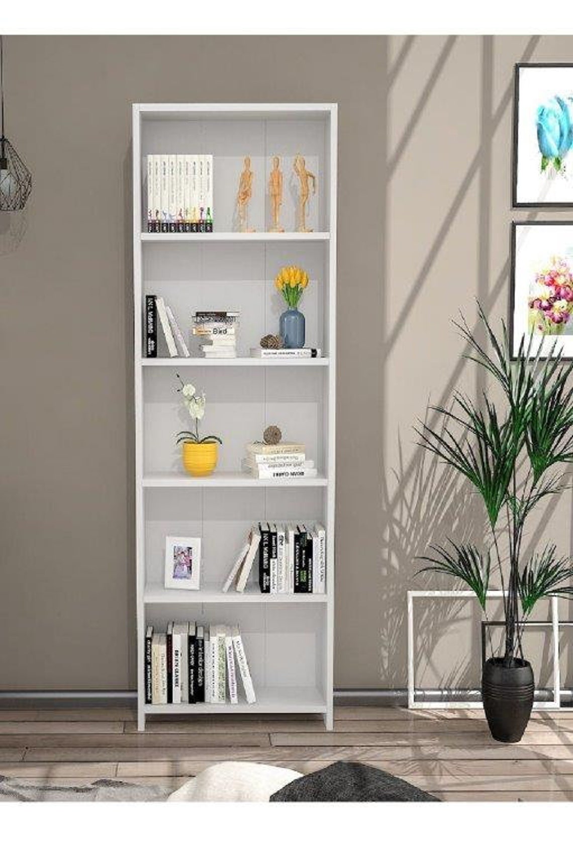 5 Tier White Bookshelf Modern Bookcase for home and Office | Etsy