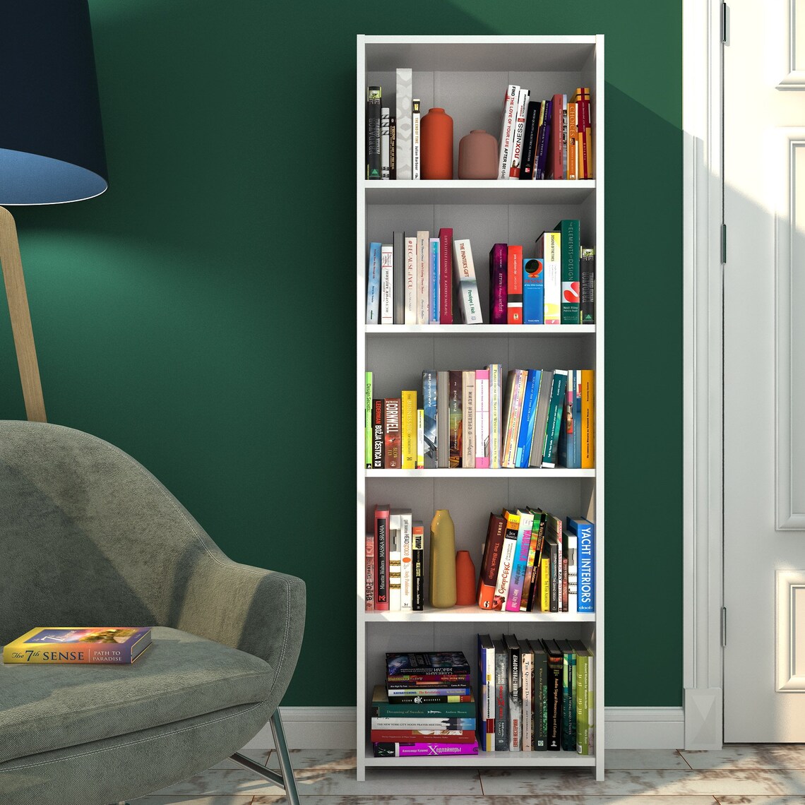 5 Tier White Bookshelf Modern Bookcase for home and Office | Etsy