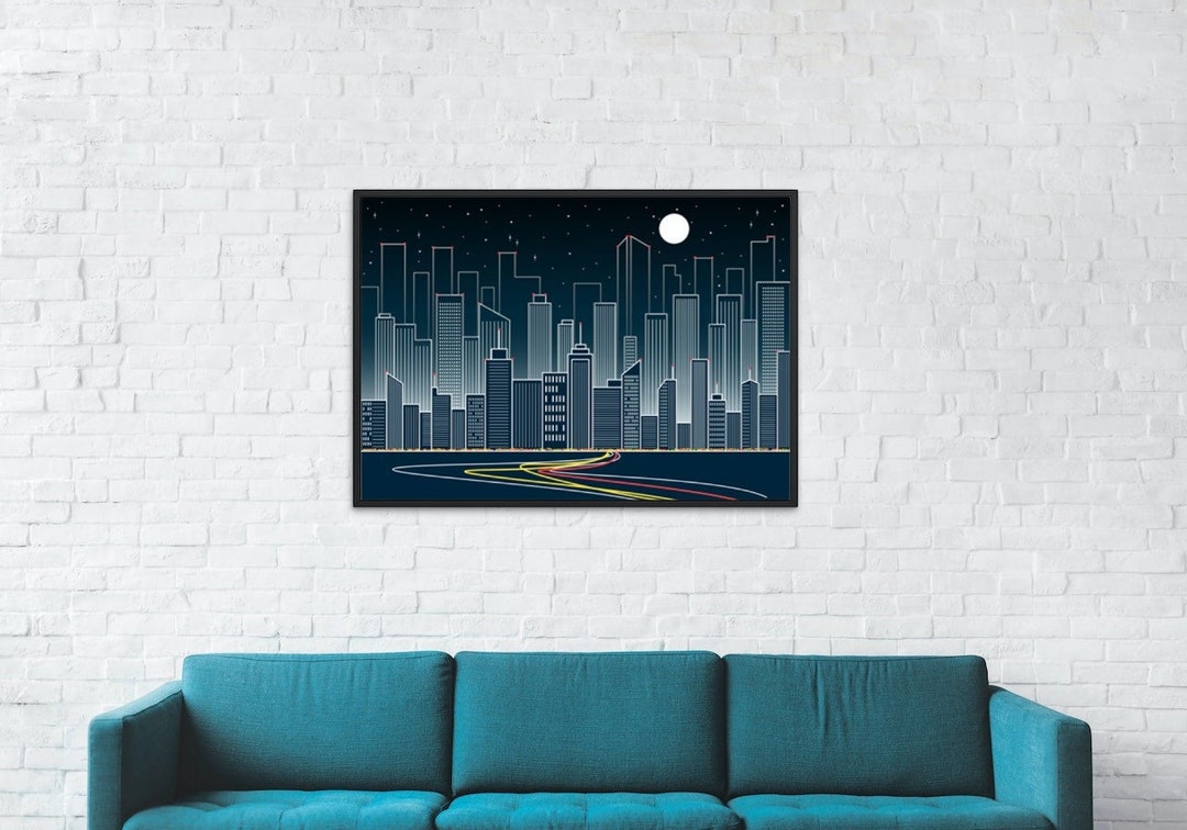 Midnight Cityscape Line Art SVG, Minimal Art, Digital Art - Etsy