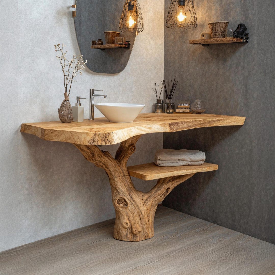 Live Edge Counter Wood Bathroom Vanity Handcrafted Floating Vanity Live ...